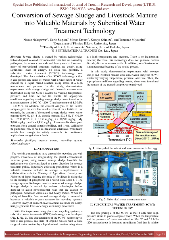 (PDF) Conversion of Sewage Sludge and Livestock Manure into Valuable Materials by Subcritical ...