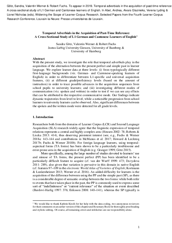 (PDF) Temporal adverbials in the acquisition of past-time reference: A ...
