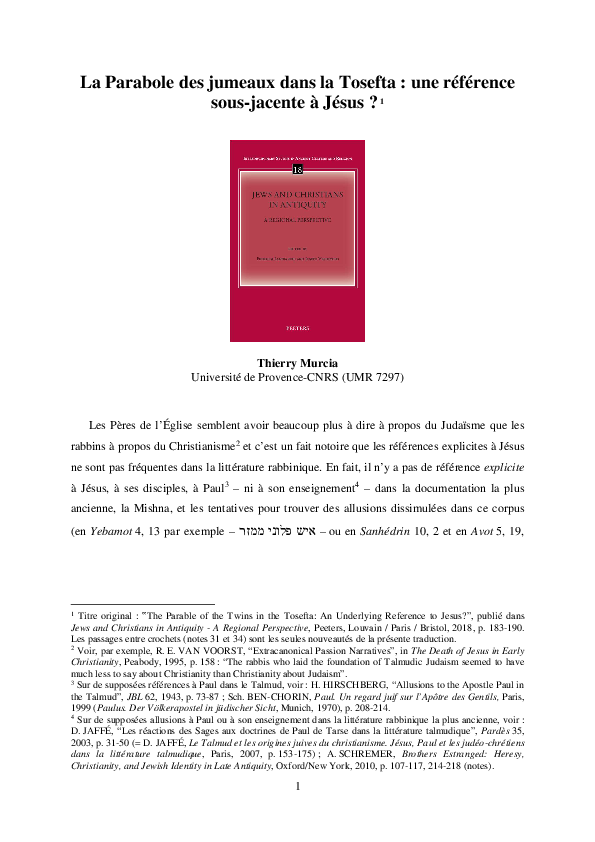 (PDF) “La Parabole des jumeaux dans la Tosefta : une référence sous ...