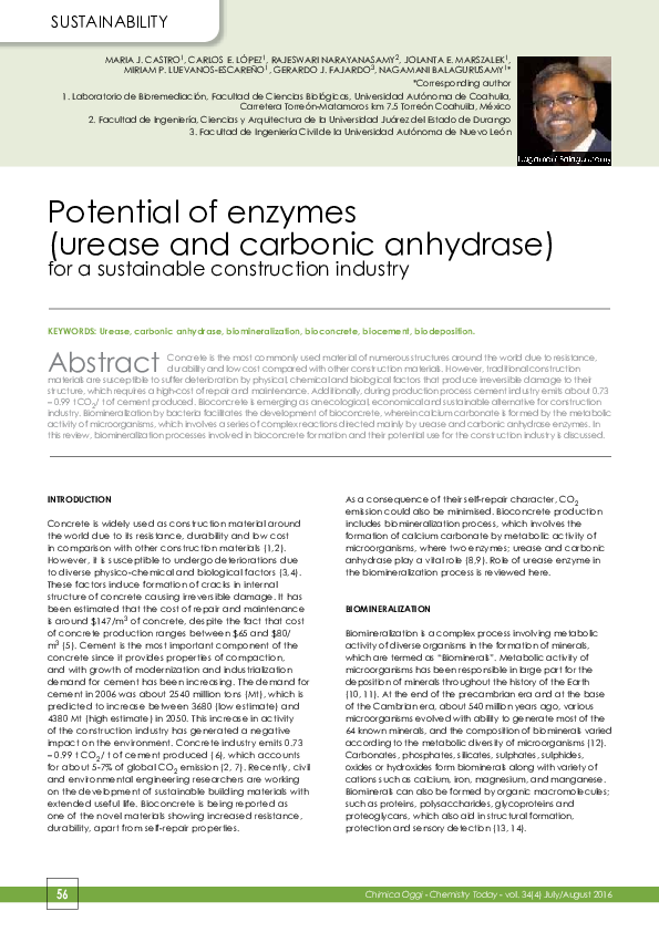 (PDF) Potential of enzymes (urease and carbonic anhydrase) for a ...