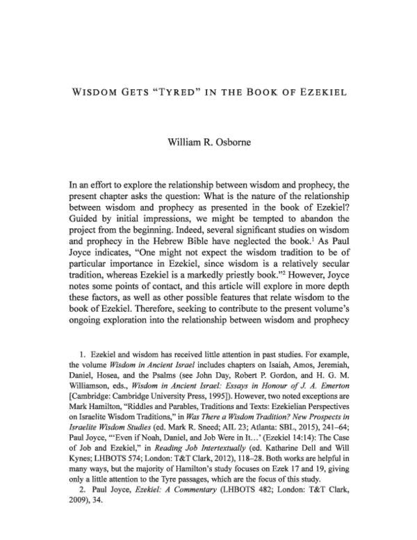 (PDF) Wisdom Gets "Tyred" in the Book of Ezekiel