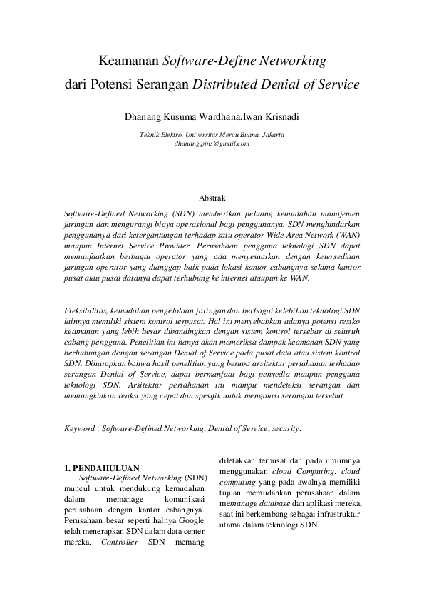 (PDF) Keamanan Software-Define Networking dari Potensi Serangan Distributed Denial of Service