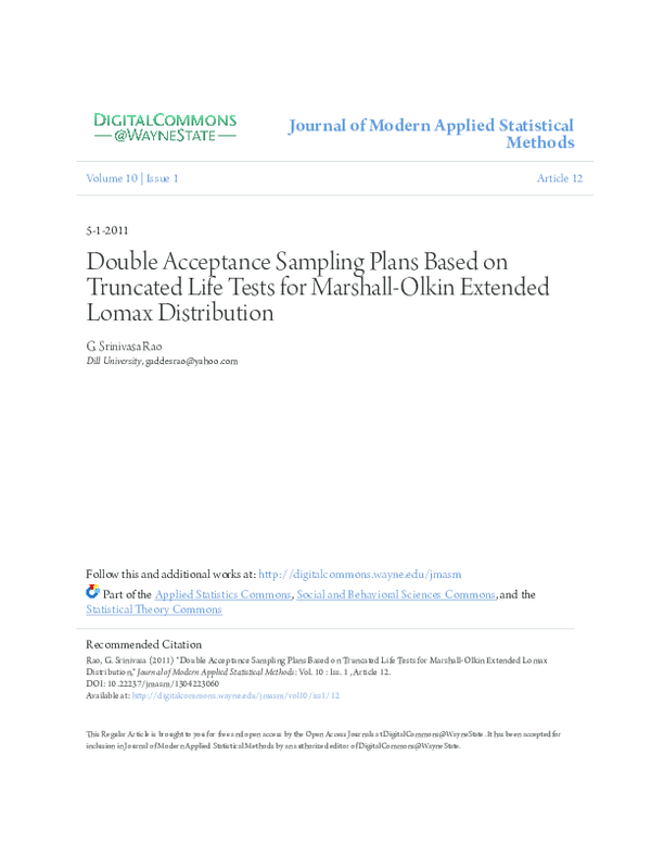 (PDF) Double acceptance sampling plans based on truncated life tests ...