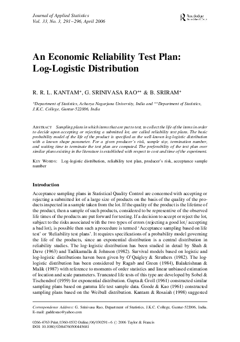 (PDF) An economic reliability test plan: Log-logistic distribution