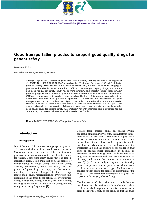 (PDF) Good transportation practice to support good quality drugs for ...