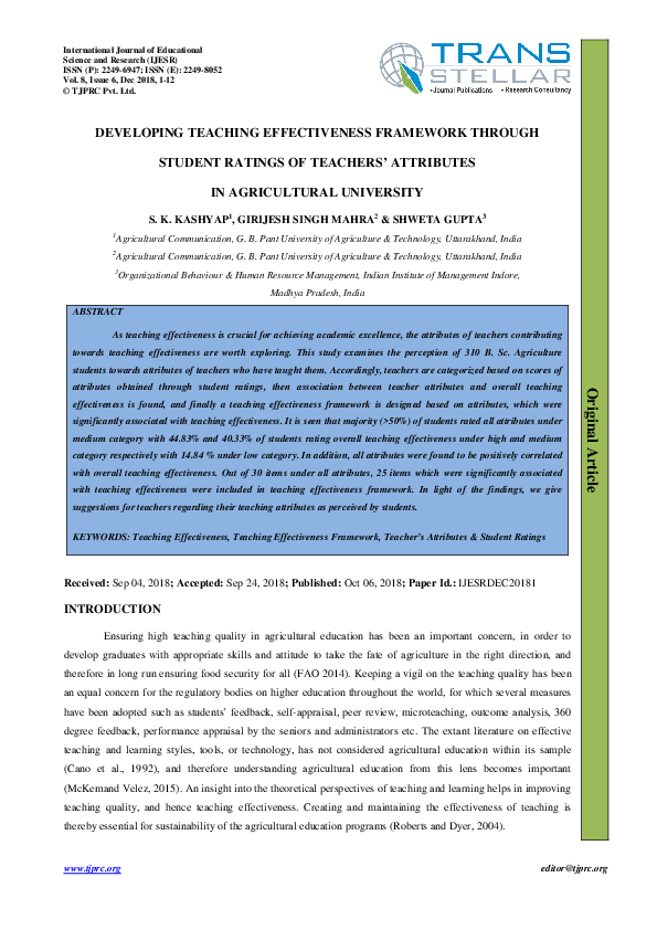 (PDF) DEVELOPING TEACHING EFFECTIVENESS FRAMEWORK THROUGH STUDENT ...