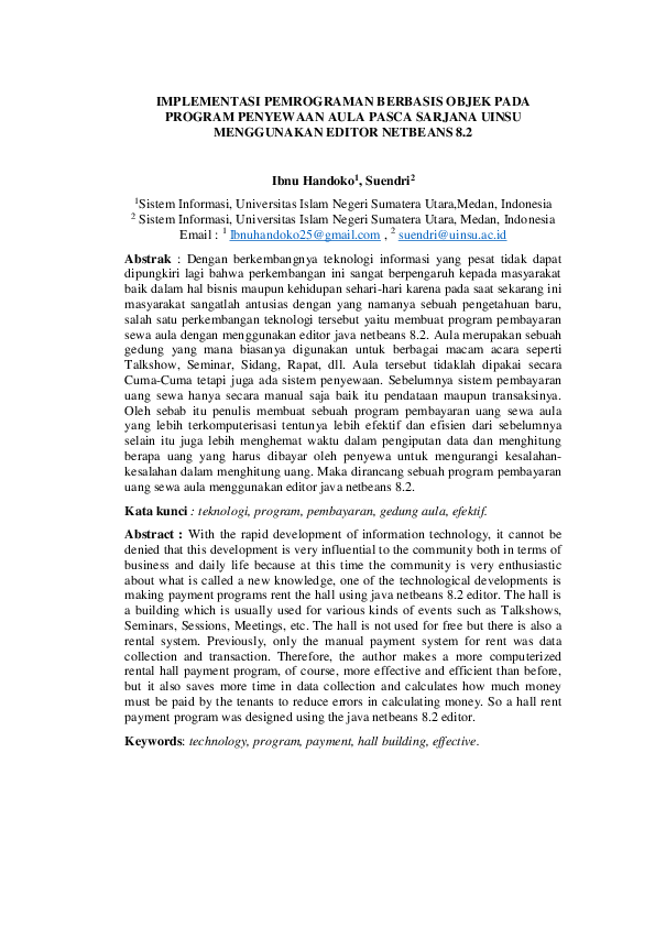 (PDF) Implementasi pemrograman berbasis objek pada program penyewaan aula pasca sarjana UINSU ...