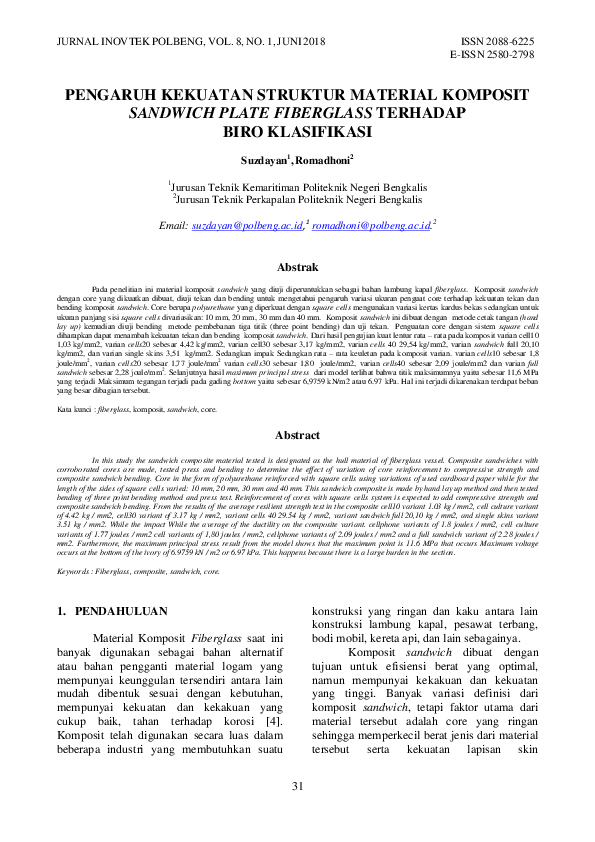 (PDF) PENGARUH KEKUATAN STRUKTUR MATERIAL KOMPOSIT SANDWICH PLATE FIBERGLASS TERHADAP 1 BIRO ...