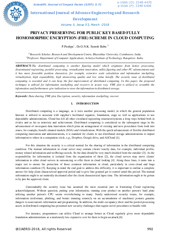 (PDF) PRIVACY PRESERVING FOR PUBLIC KEY BASED FULLY HOMOMORPHIC ENCRYPTION (FHE) SCHEME IN CLOUD ...