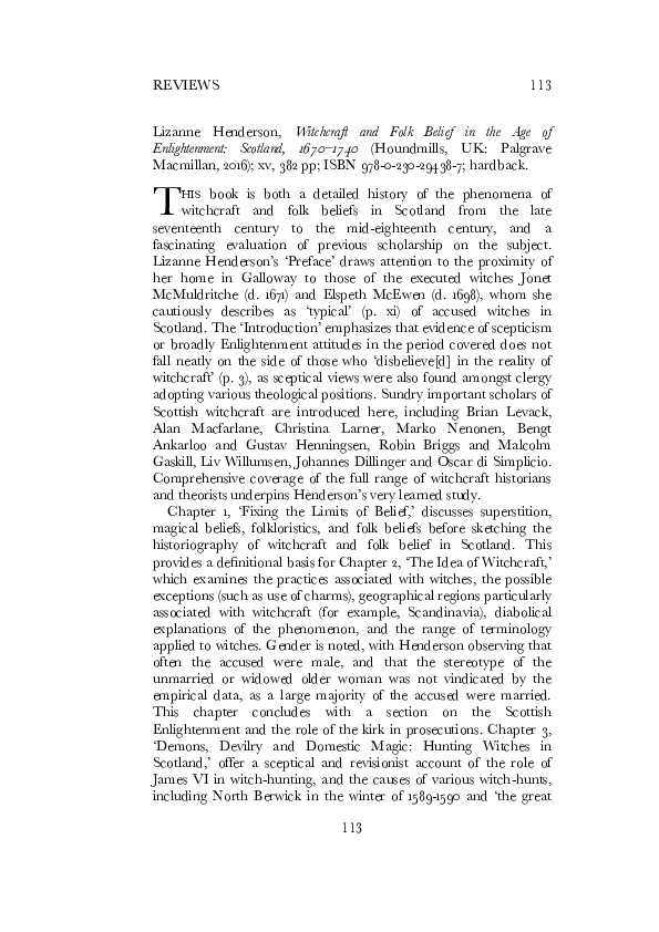 (PDF) Review of Lizanne Henderson, Witchcraft and Folk Belief in the Age of Enlightenment ...