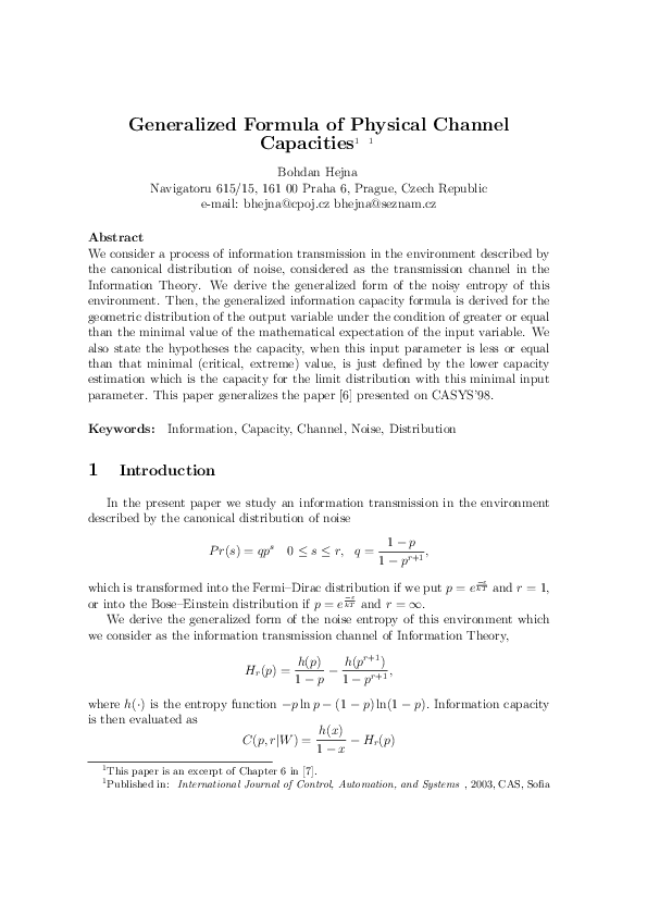 (PDF) Generalized Formula of Physical Channel of Physical Channel ...