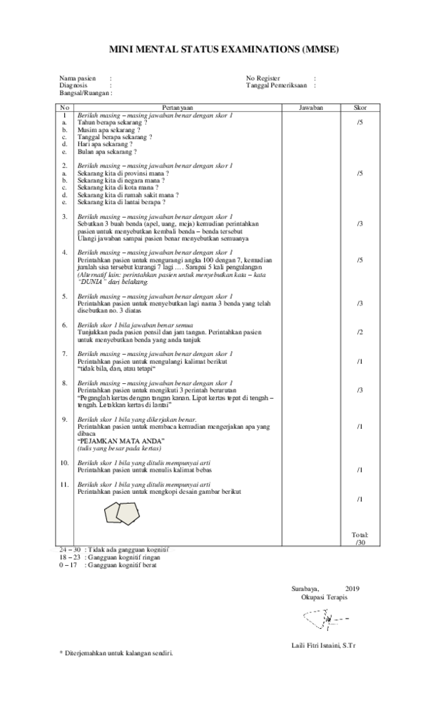 (PDF) Mini Mental Status Examinations (MMSE) Okupasi Terapi.pdf