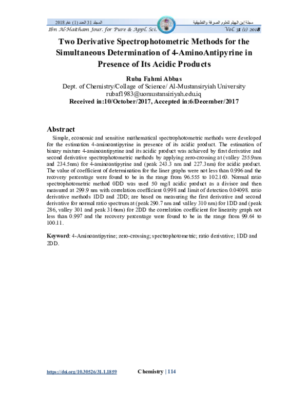 (PDF) Two Derivative Spectrophotometric Methods for the Simultaneous Determination of 4 ...