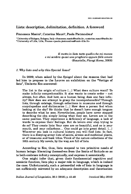 (PDF) Lists: Description, delimitation, definition. A forward