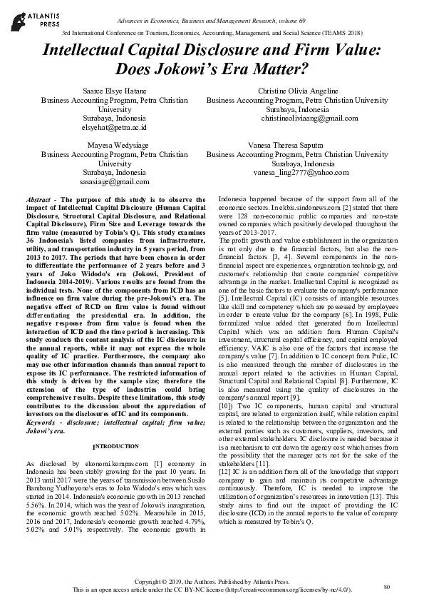 (PDF) Intellectual Capital Disclosure and Firm Value: Does Jokowi’s Era Matter?