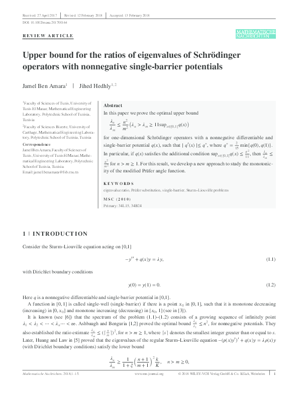 Pdf Eigenvalue Ratios For Schrödinger Operators With Indefinite Potentials