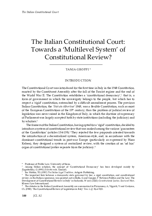 (PDF) The Italian Constitutional Court: Towards a ‘Multilevel System ...