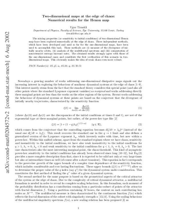 (PDF) Two-dimensional maps at the edge of chaos: numerical results for ...