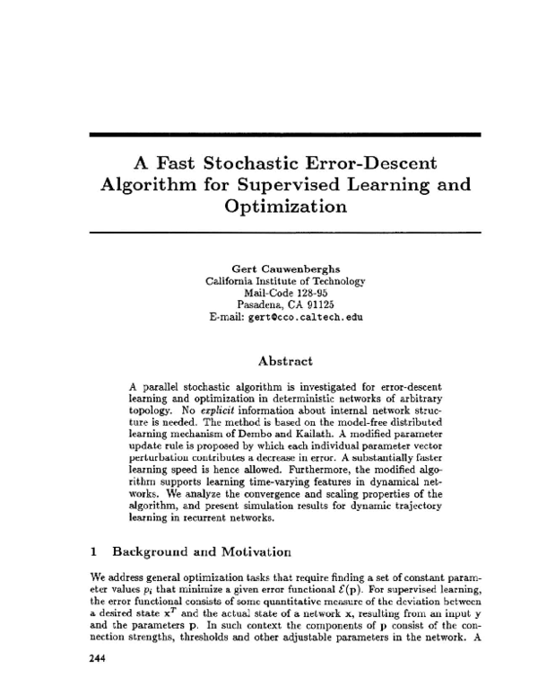 Pdf A Fast Stochastic Error Descent Algorithm For Supervised Learning And Optimization