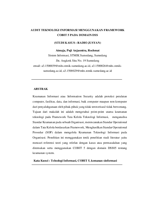 Doc Audit Teknologi Informasi Menggunakan Framework Cobit 5 Pada Domain Dss Docx