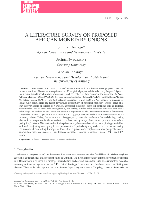 (PDF) A Literature Survey on Proposed African Monetary Unions