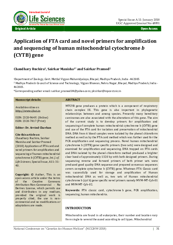 (PDF) Application of FTA card and novel primers for amplification and ...