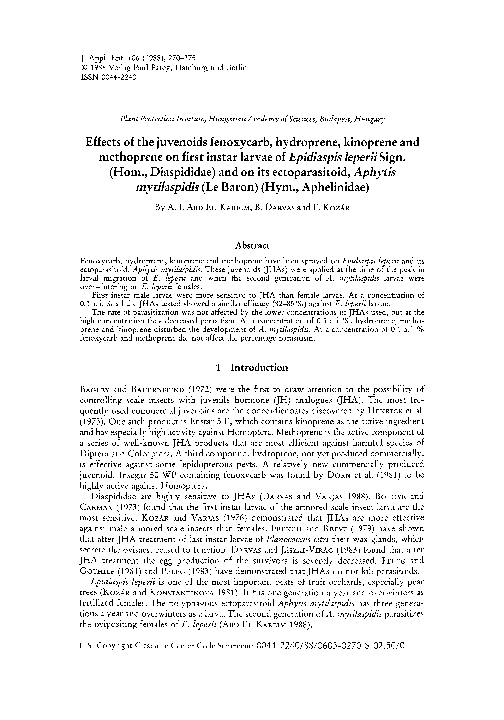 (PDF) Effects of the juvenoids fenoxycarb, hydroprene, kinoprene and ...