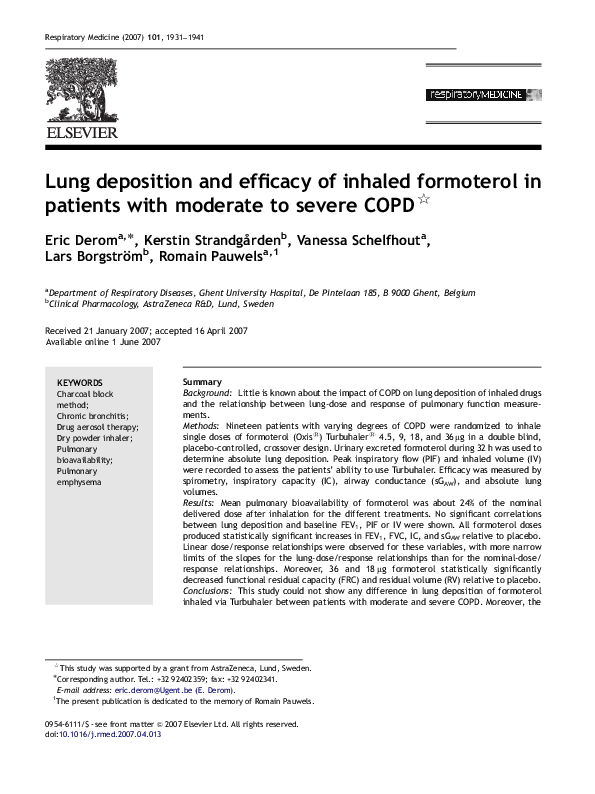 (PDF) Lung deposition and efficacy of inhaled formoterol in patients with moderate to severe COPD
