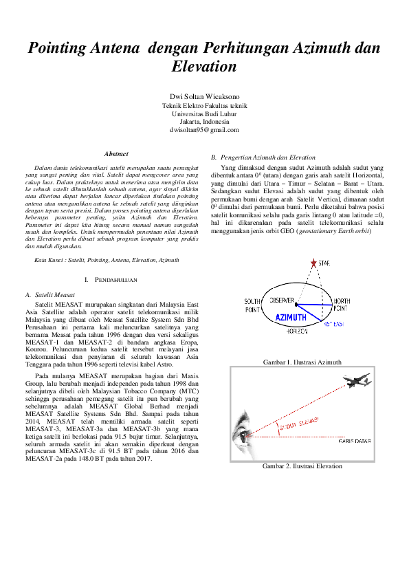 (PDF) Pointing Antena dengan Perhitungan Azimuth dan Elevation