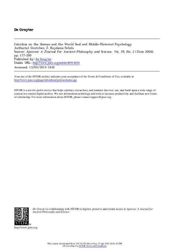 (PDF) Calcidius on the Human and the World-Soul, and Middle-Platonist ...