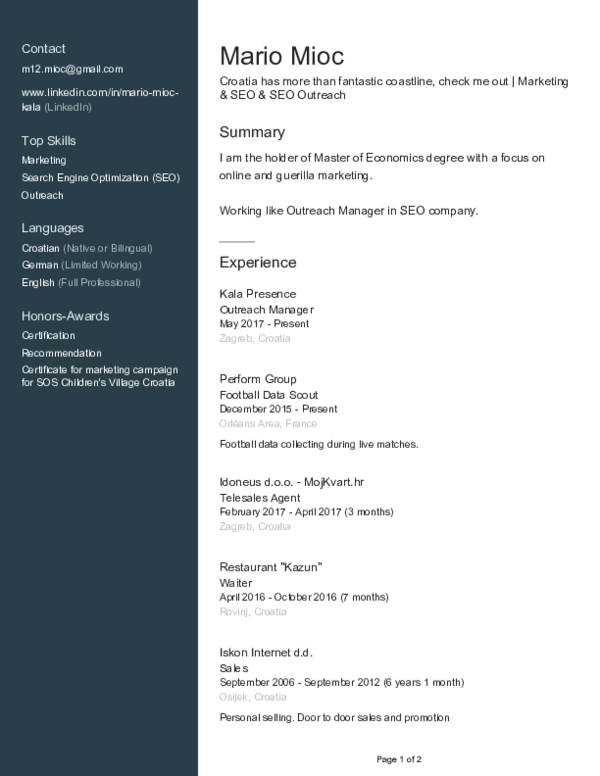 (PDF) Mario Mioc Linkedin CV | Mario Mioč - Academia.edu