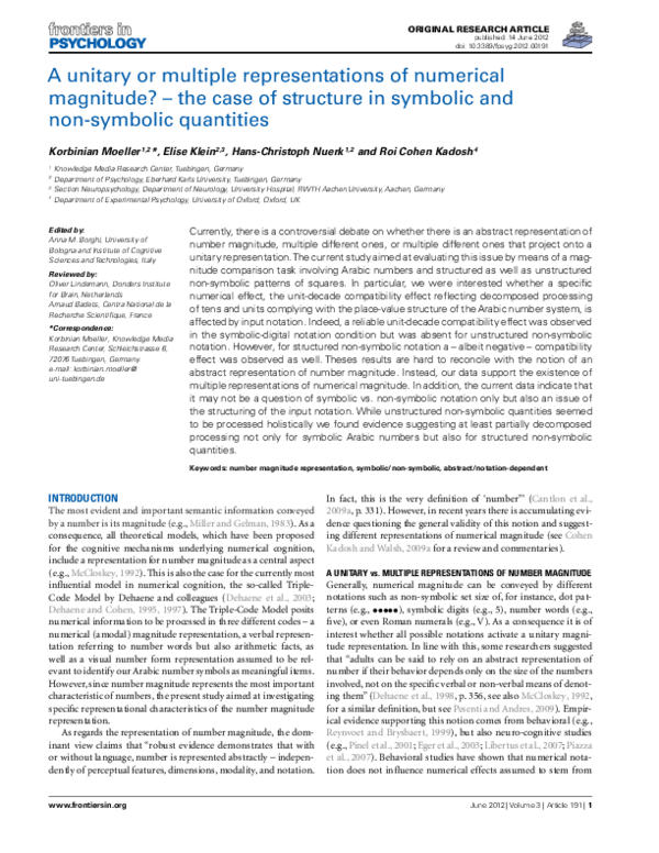 (PDF) A Unitary or Multiple Representations of Numerical Magnitude ...