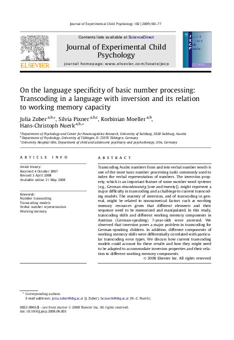 (PDF) On the language specificity of basic number processing: Transcoding in a language with ...