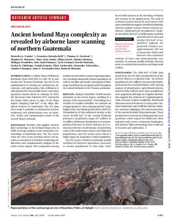 (PDF) Ancient lowland Maya complexity as revealed by airborne laser ...