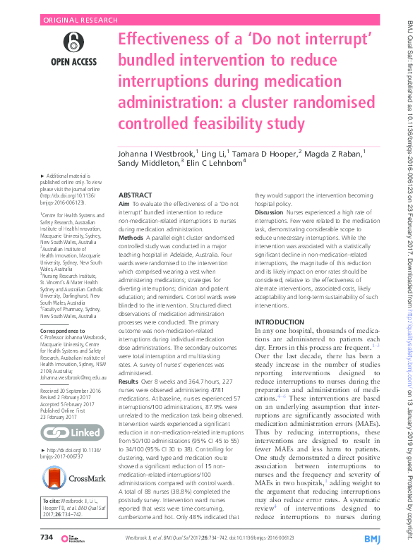 (PDF) Effectiveness of a ‘Do not interrupt’ bundled intervention to reduce interruptions during ...