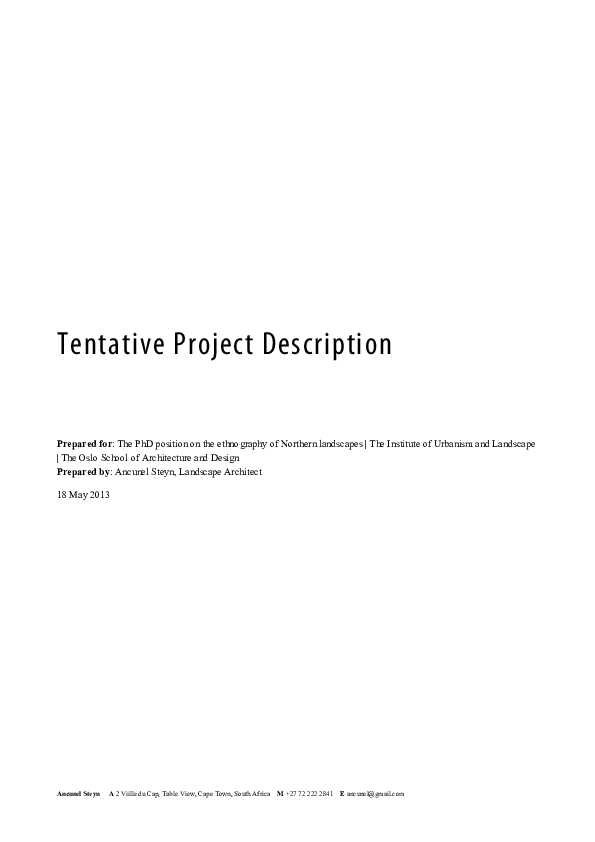 (PDF) Tentative PhD project description - ethnography of Northern ...