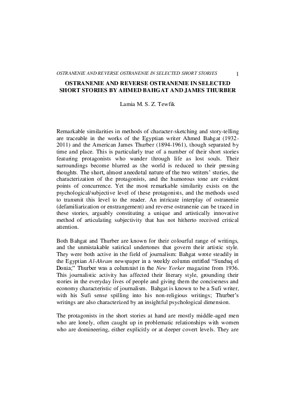 (PDF) "Ostranenie and Reverse Ostranenie in Selected Short Stories by ...