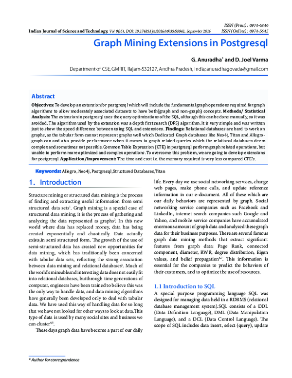 (PDF) Graph Mining Extensions in Postgresql