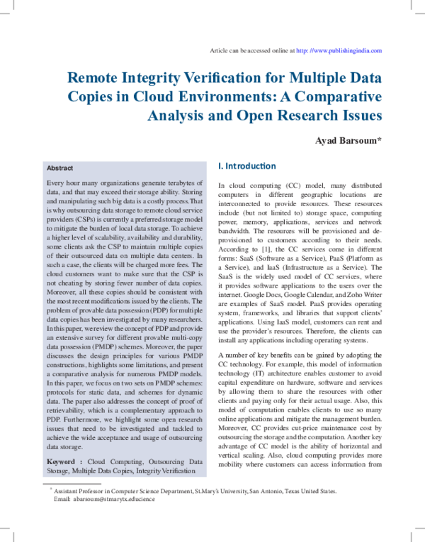Pdf Identity Based Integrity Verification Using Pdp In Multi Cloud Storage International