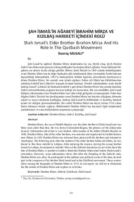 (PDF) Şah İsmail'in Ağabeyi İbrahim Mirza ve Kızılbaş Hareketi İçindeki ...