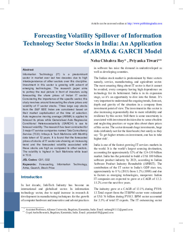 (PDF) Forecasting Volatility Spillover of Information Technology Sector Stocks in India: An ...