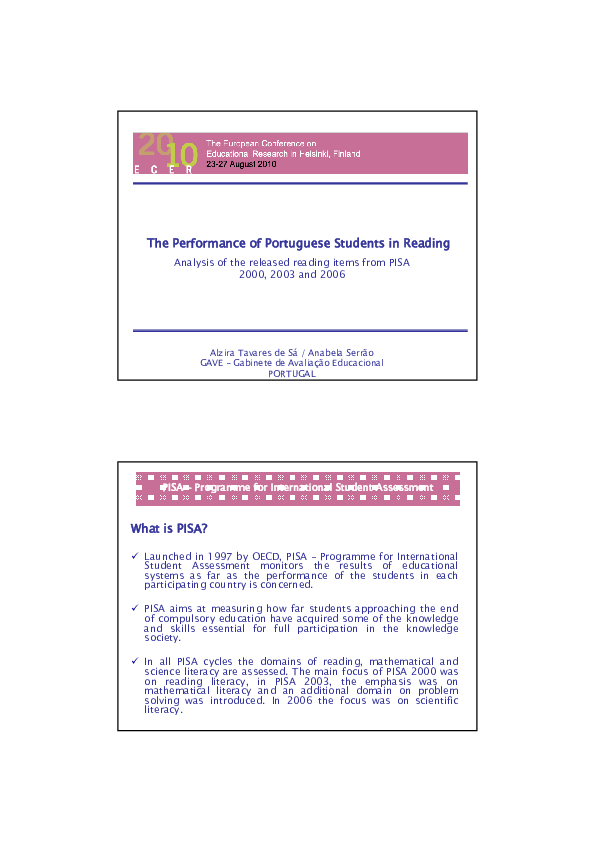 The Performance of Portuguese Students in Reading – Analysis of the Released Reading Items from ...