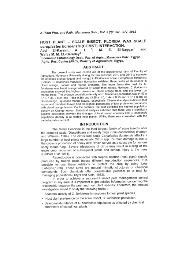 (PDF) HOST PLANT – SCALE INSECT, FLORIDA WAX SCALE, Ceroplastes ...