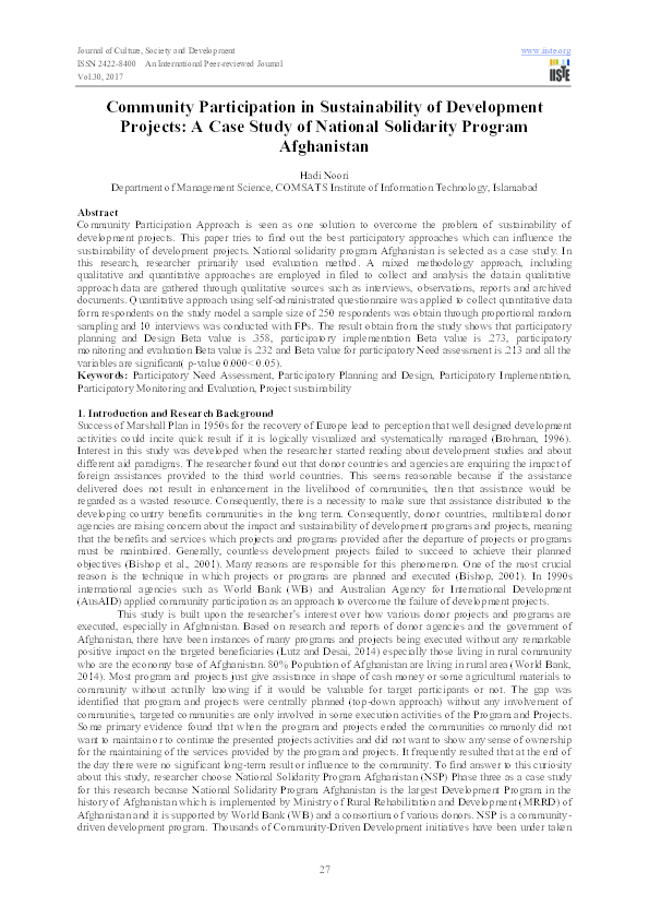 (PDF) Community participation in the sustainability of development ...