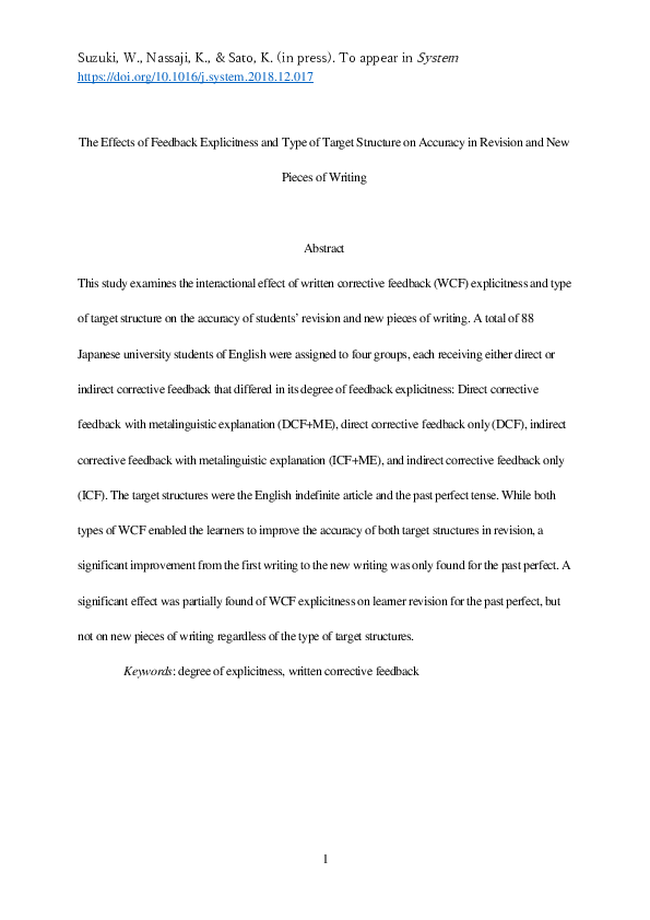 (PDF) The effects of feedback explicitness and type of target structure ...