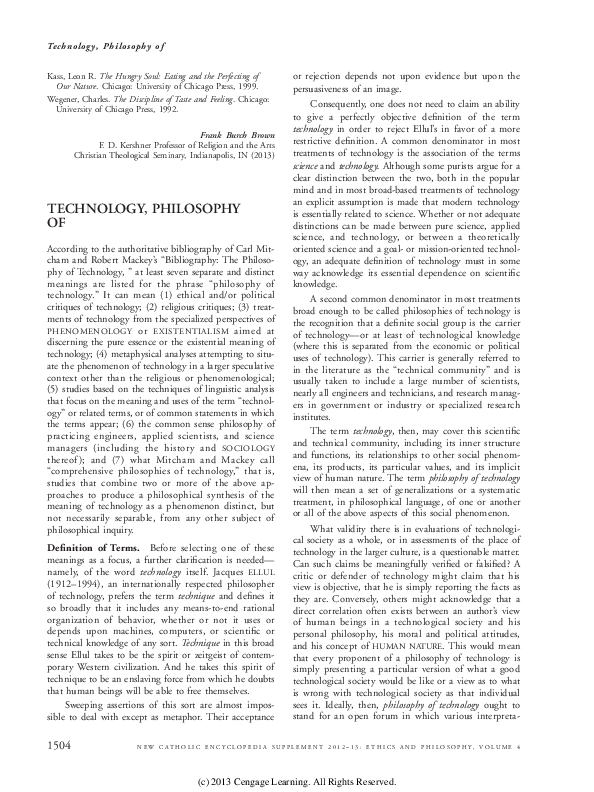 (PDF) Philosophy of Technology Encyclopedia Entry