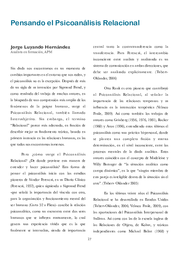 (PDF) Pensando el Psicoanalisis relacional