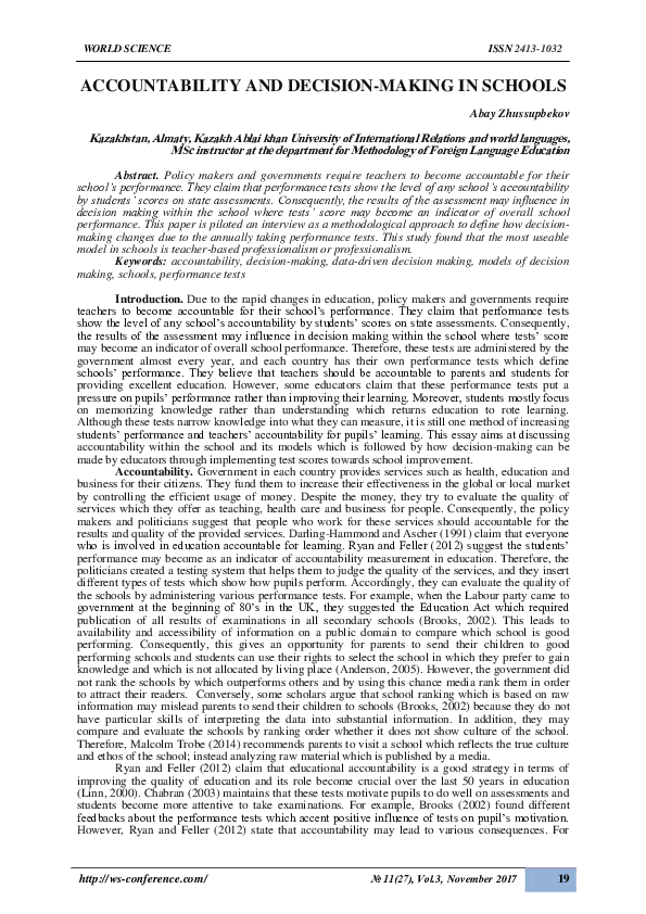 (PDF) ACCOUNTABILITY AND DECISION-MAKING IN SCHOOLS