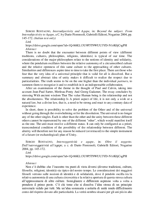 (DOC) Intersubjectivity_and_Agape_2004.docx | Sergio Rostagno ...