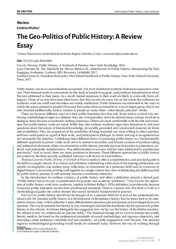 (PDF) The Geo-Politics of Public History A Review Essay